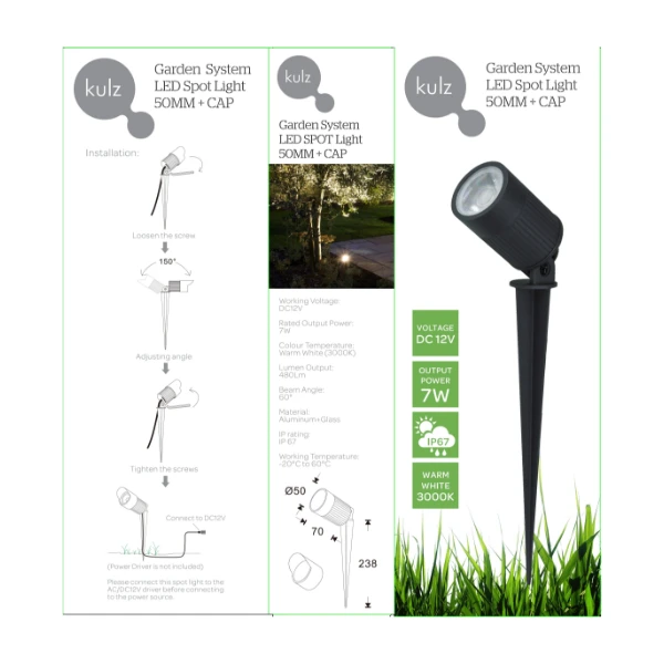 Kulz Garden 12 V spotlight 7 W 50 mm - Power.se