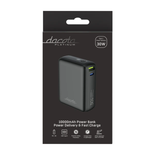 Dacota Platinum AM10 30 W powerbank 10 000 mAh, svart - Power.no