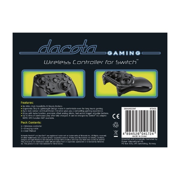 DACOTA GAMING TRÅDLØS NINTENDO SWITCH KONTROLLER - Power.no
