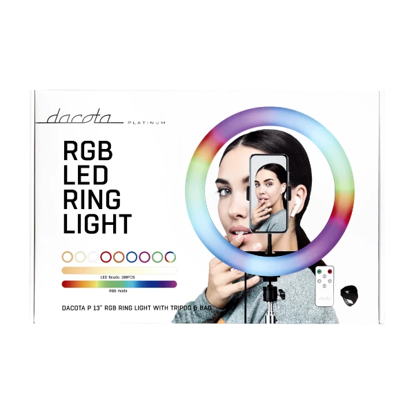 Dacota Platinum 13" RGB-ringlys med stativ & taske - POWER.dk