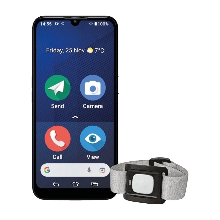 Doro 8210 Secure smarttelefon + bærbar alarmknapp, blå (lader følger ...