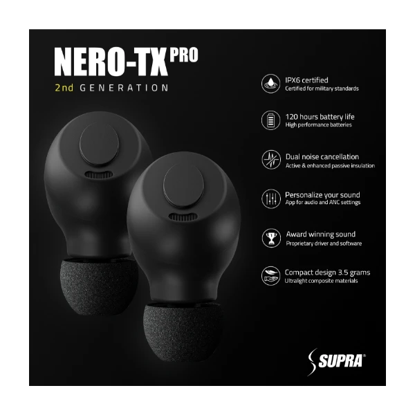 Supra NERO-TX Pro 2nd Generation True Wireless, svarta - Power.se