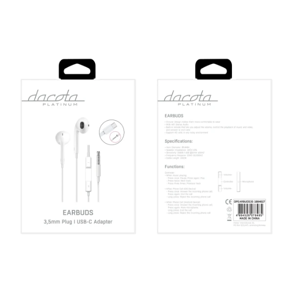 Dacota Platinum earbuds 3,5MM (med USB-C-adapter) in-ear-hörlurar ...