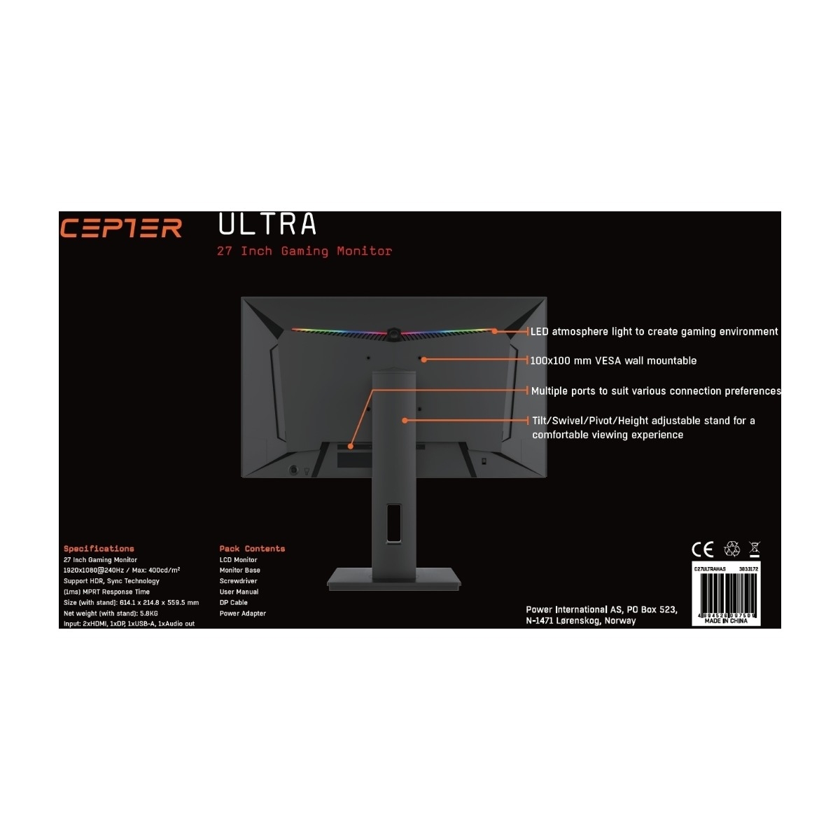 Cepter Ultra HAS 27" Full HD gaming monitor - CEPTER