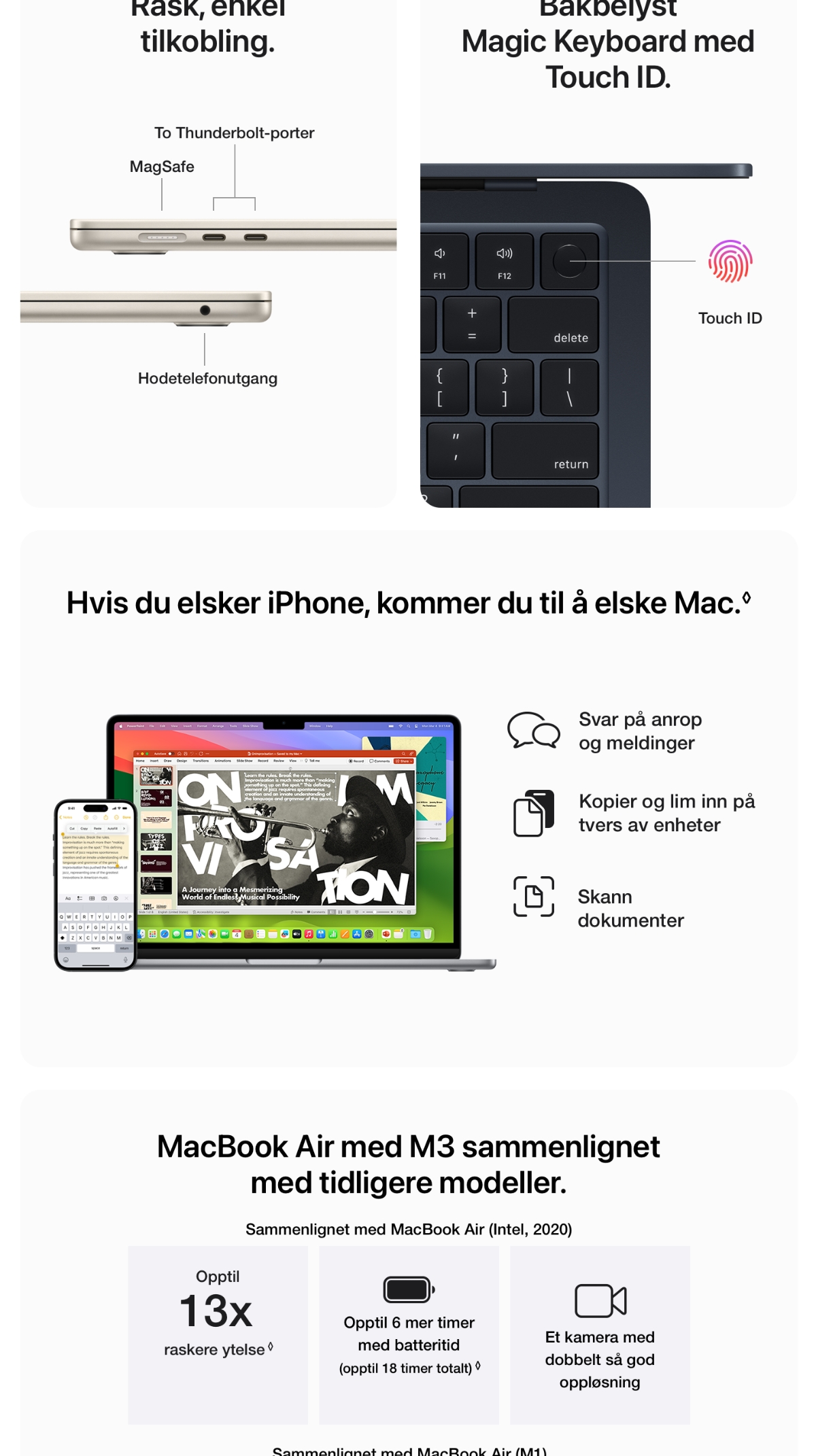 Apple MacBook Air 13" (2024, M3) 16/256 GB, midnatt - Power.no