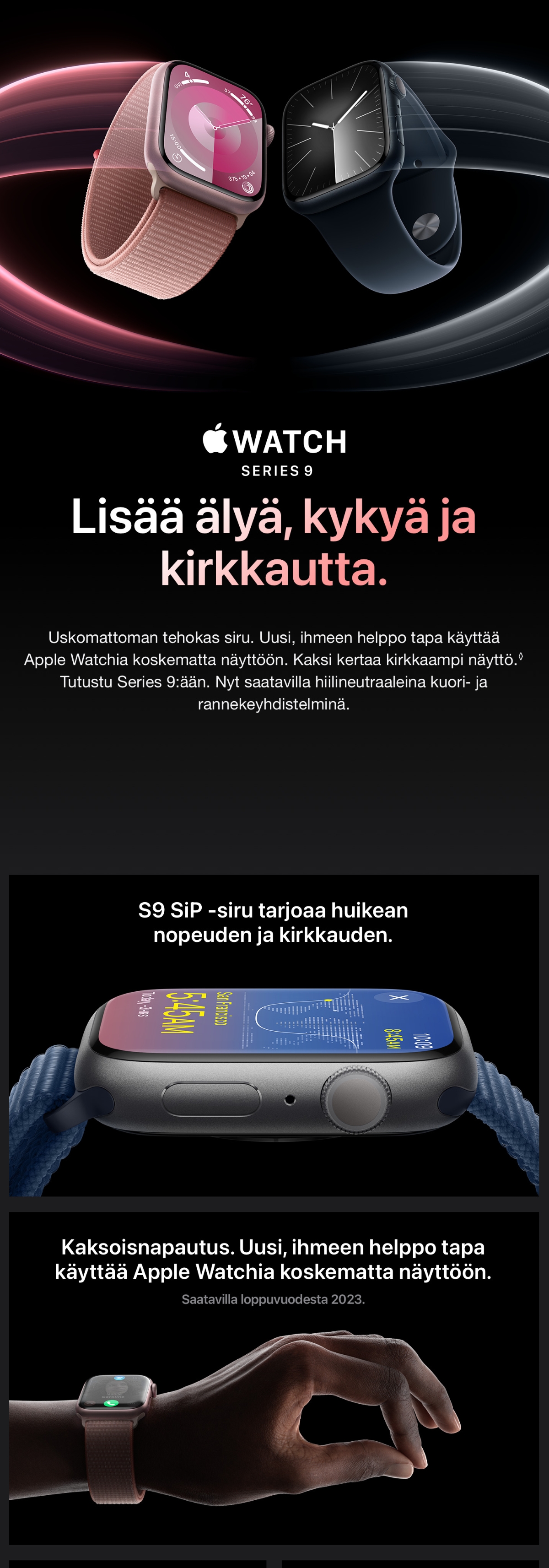 Apple Watch Series 9 GPS 45 mm, Keskiyö alumiinikuori, Keskiyö ...
