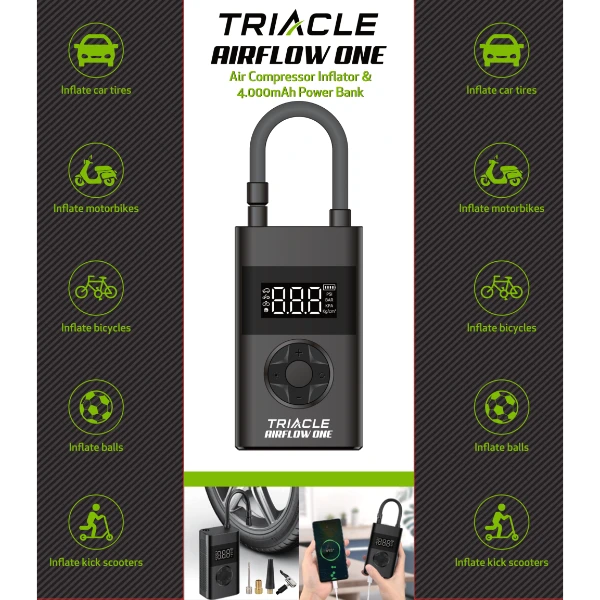 Triacle Airflow One ilmakompressori & 4000 mAh varavirtalähde, musta ...