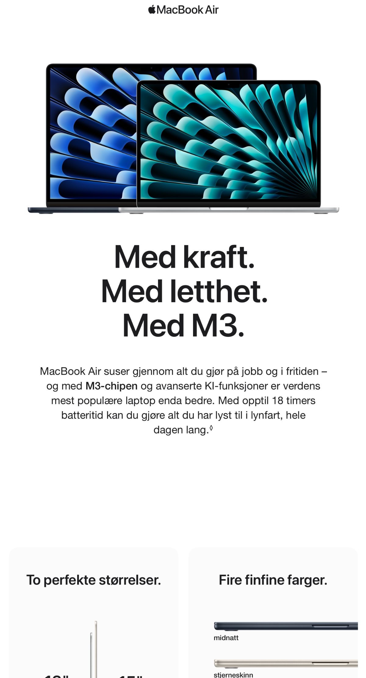 Apple MacBook Air (2024) MRXV3H/A 13" 256 GB, Midnatt - Power.no