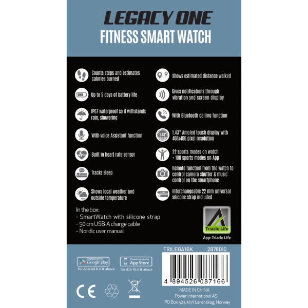 Triacle Legacy One Fitness smartwatch, sort/sort - POWER.dk