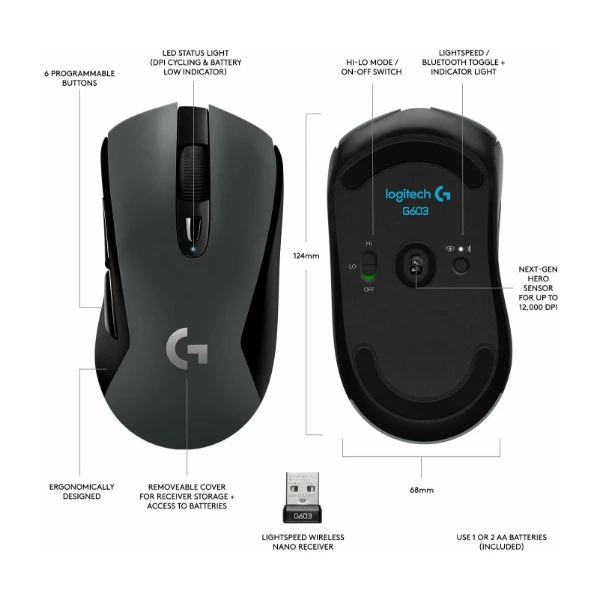 LOGITECH G603 LIGHTSPEED TRÅDLØS GAMINGMUS - POWER.dk