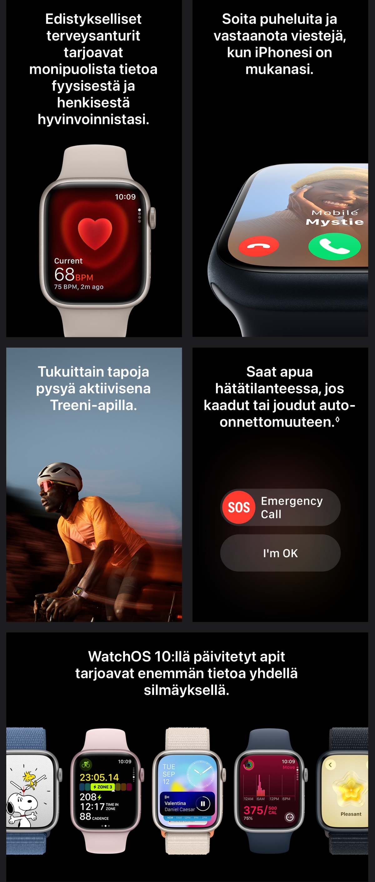 Apple Watch Series 9 GPS 45 mm, Keskiyö alumiinikuori, Keskiyö ...