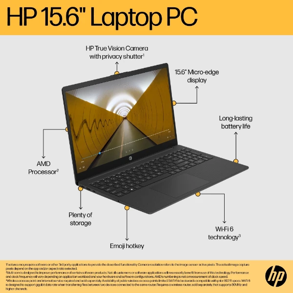 HP Laptop 15-fc0408no 15,6" kannettava tietokone, Jet Black - Power.fi