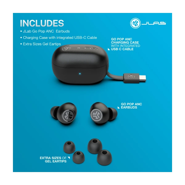 JLab Go Pop ANC True Wireless, svart - Power.se