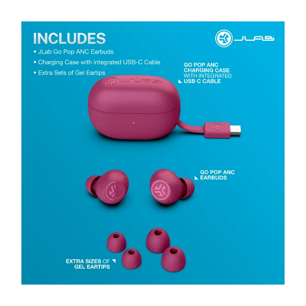 JLab Go Pop ANC True Wireless, fuchsia - Power.se