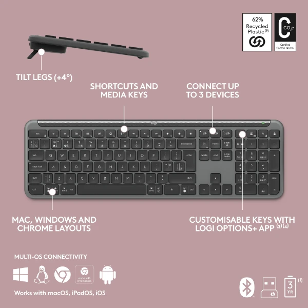 Logitech Signature Slim MK950 trådlöst tangentbord och mus, grafit ...