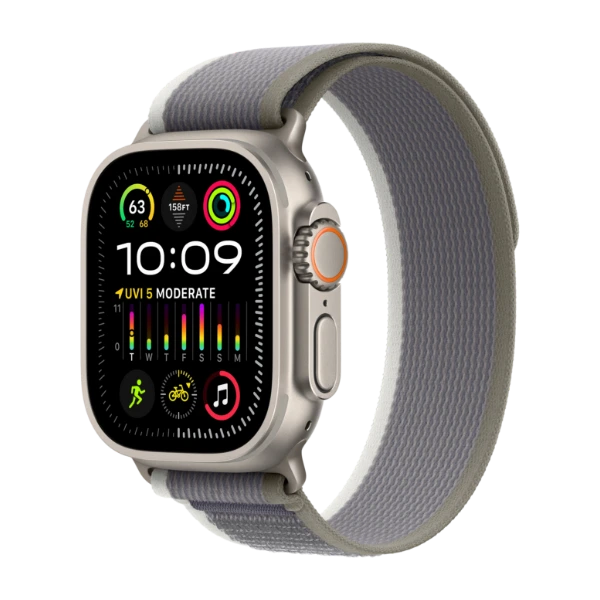 APPLE WATCH ULTRA 2 GPS + CELLULAR, 49 MM TITANIUM URKASSE MED GRØN/GRÅ TRAIL LOOP - S/M - POWER.dk