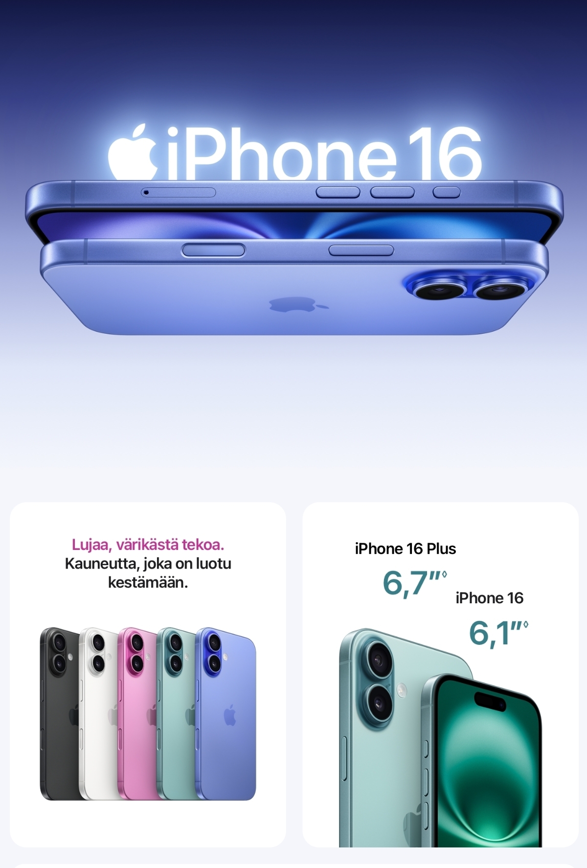 Apple iPhone 16 128 Gt, musta - Power.fi