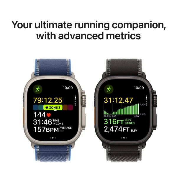 Apple Watch Ultra 3 GPS + Cell 49 mm naturlig titan, lyseblå alpine ...