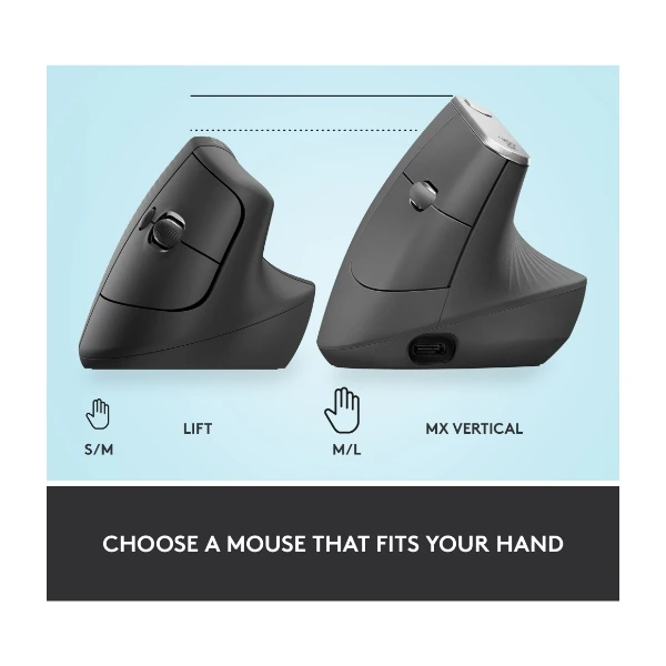 Logitech Lift Ergonominen Pystyhiiri, grafiitti/musta - Power.fi
