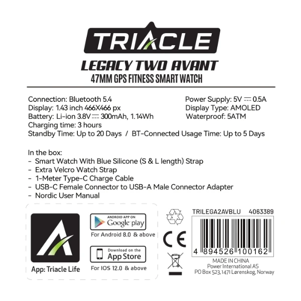 Triacle Legacy Two Avant smartklokke, blå - Power.no