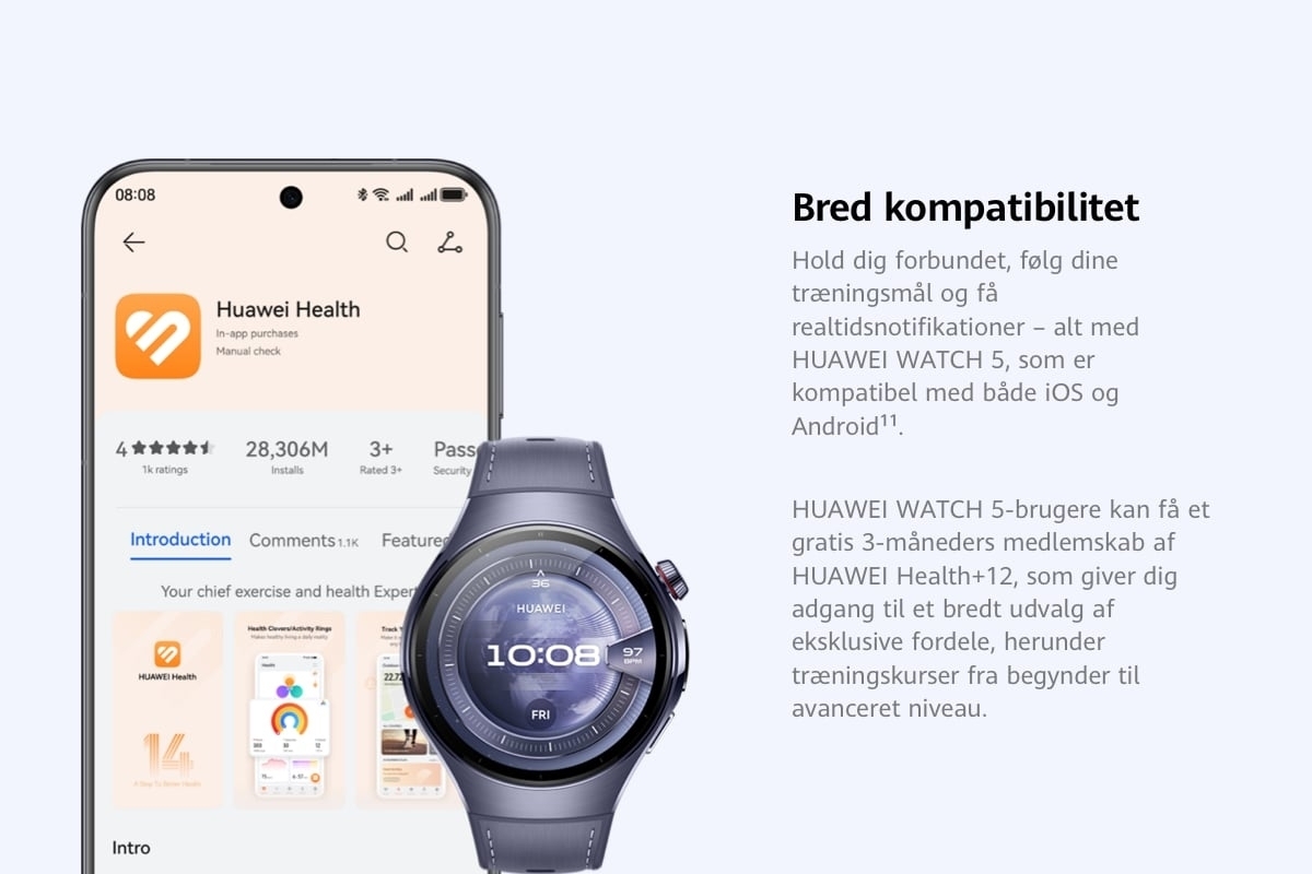 HUAWEI WATCH 5 46 mm smartur LTE, titanium/sølv - POWER.dk