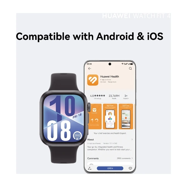 HUAWEI WATCH FIT 4 älykello, hopea/musta - Power.fi