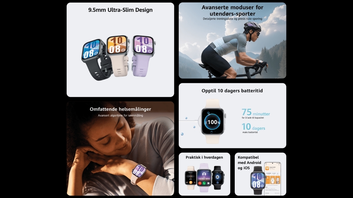 HUAWEI WATCH FIT 4 smartklokke, sølv/svart - Power.no