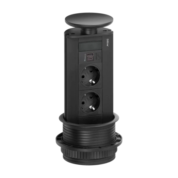 EVOline Port 2 X stikkontakt 1 X USB-A 1 X USB-C, svart - Power.no