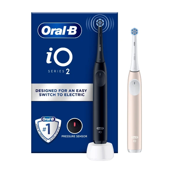 Oral-B iO2 Duo elektrisk tandbørste, Natsort & Rolig Pink - POWER.dk