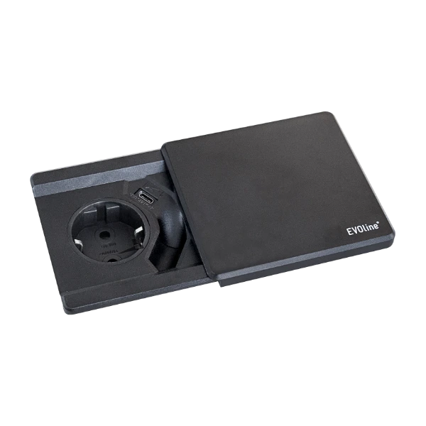EVOLINE SQUARE80 1 X STIKKONTAKT 1 X USB-C, SVART - Power.no