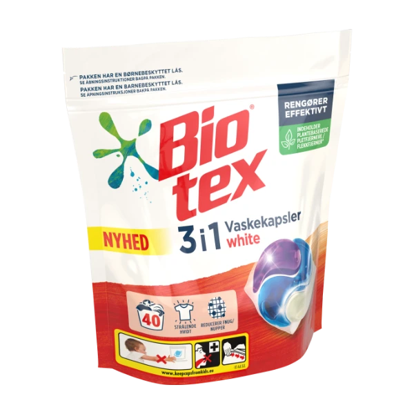 Biotex 3IN1, white Vaskekapsler 40 stk - Power.no