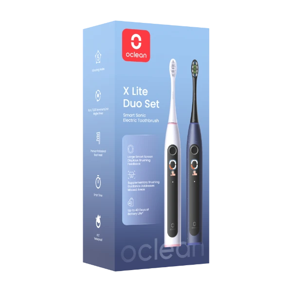 Oclean X Lite Duo dobbeltpakke elektrisk tannbørste, grå/mørkeblå - Power.no