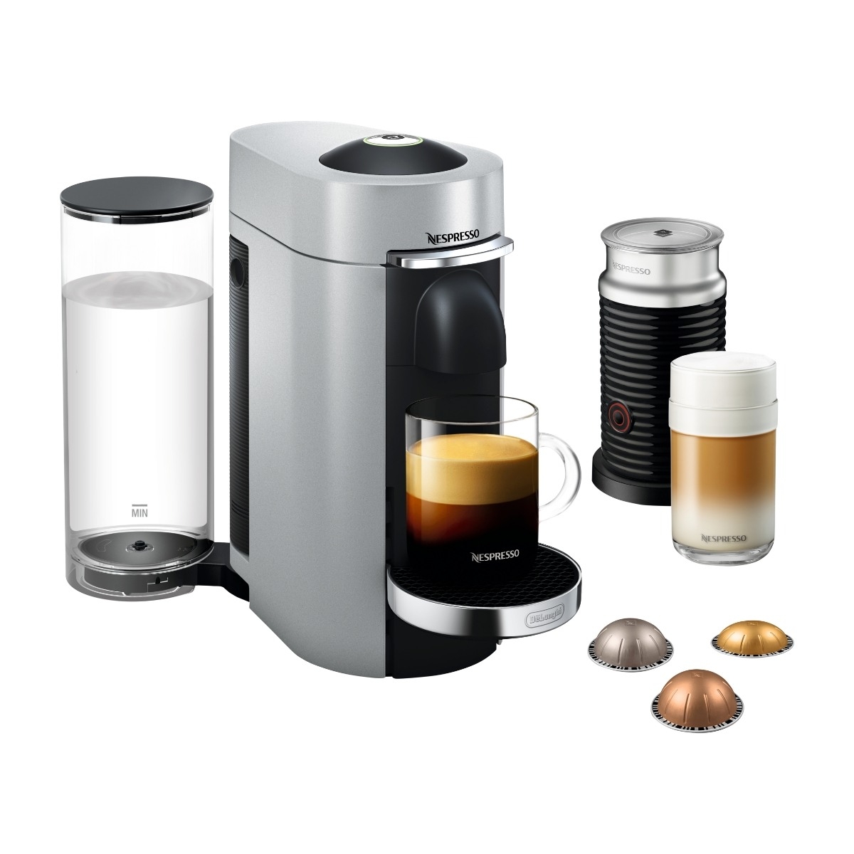 Nespresso Vertuo Plus Deluxe bundle kapselmaskin By Delonghi, sølv ...