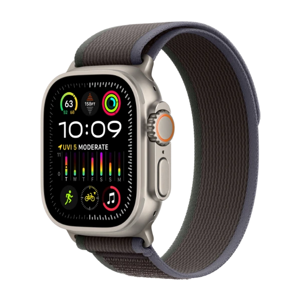 Apple Watch Ultra 2 GPS + Cellular, 49 mm Titanium urkasse med blå/sort Trail Loop - M/L - POWER.dk