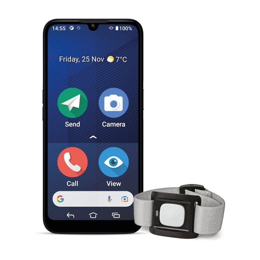 Doro 8210 Secure smarttelefon + bærbar alarmknapp, blå - Power.no