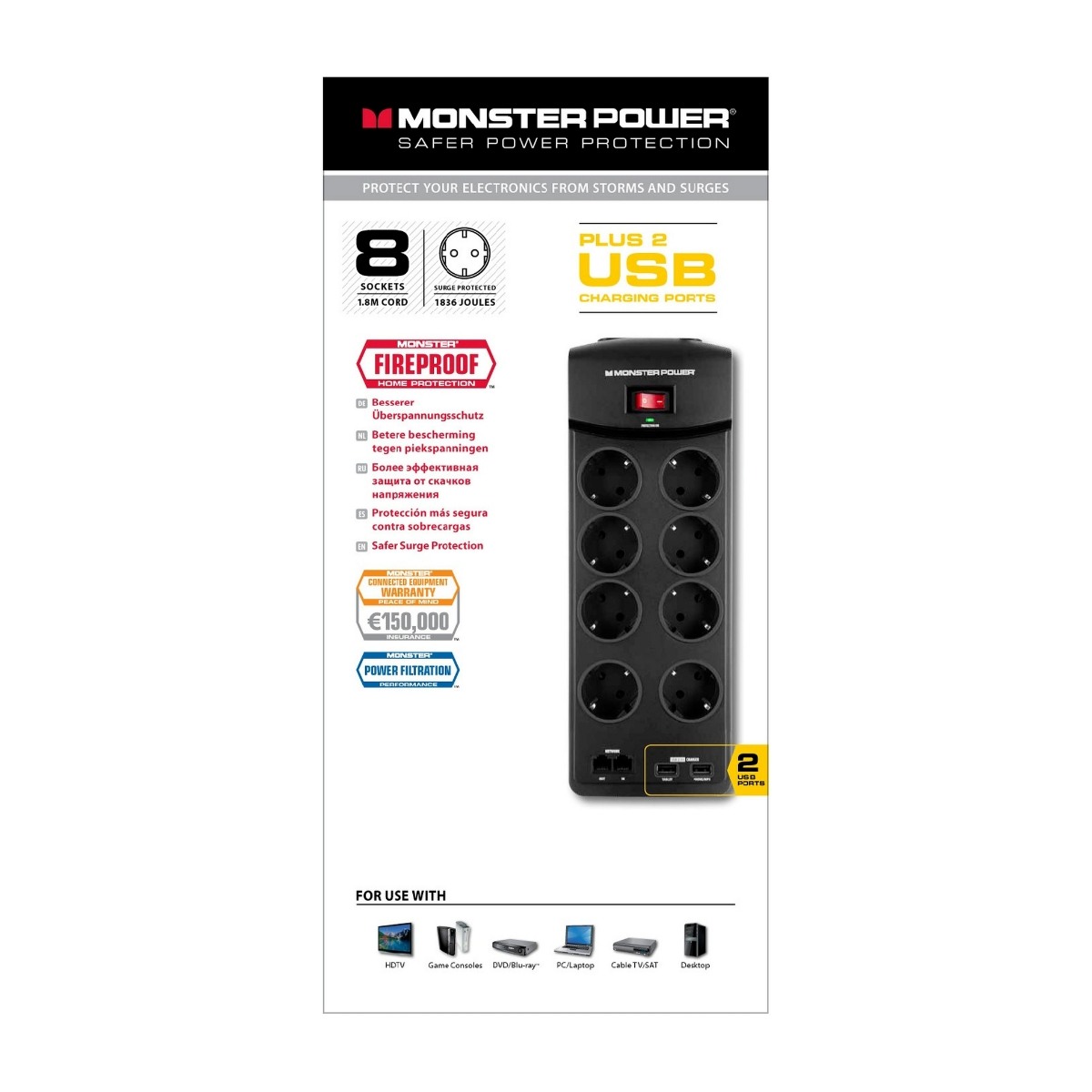 MONSTER EXT. POWER 800 USB SURGE PROTECT - Power.no