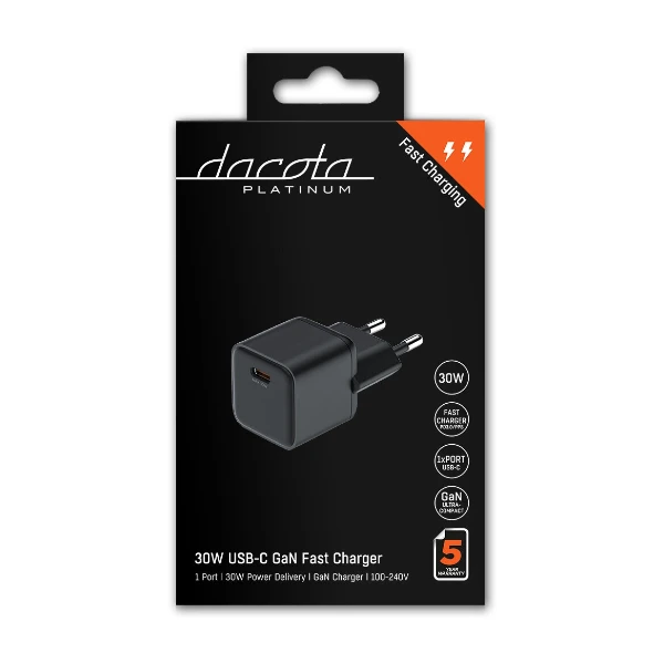 Dacota Platinum 30 W GaN USB-C hurtiglader 1 port, svart - Power.no