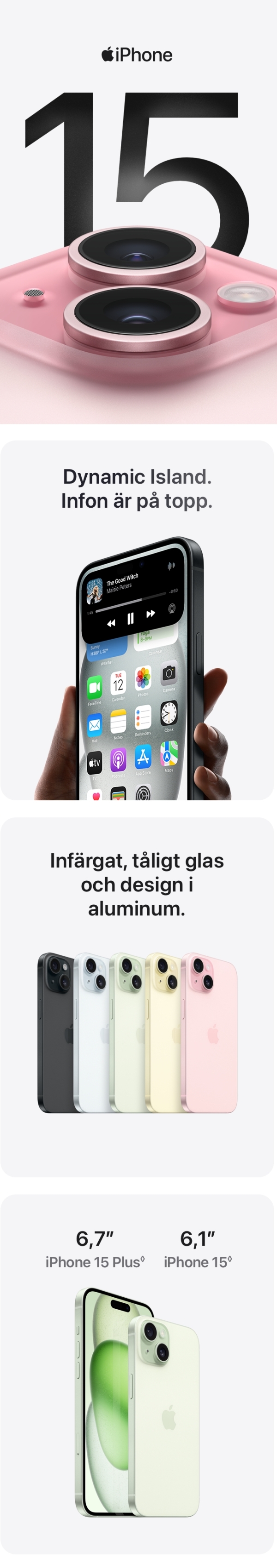 Apple iPhone 15 128 GB, rosa - Power.se