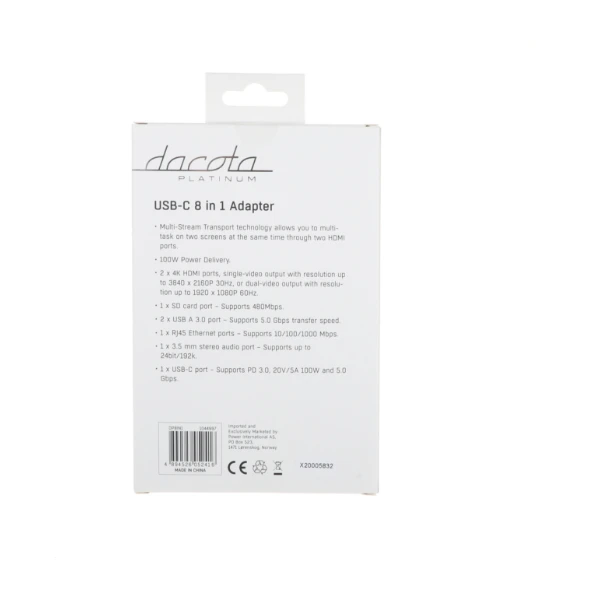 Dacota Platinum 8 In 1 USBC-adapter 100 w - POWER.dk