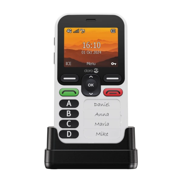 DORO Leva X10 mobiltelefon (laddare säljs separat), vit/svart - Power.se
