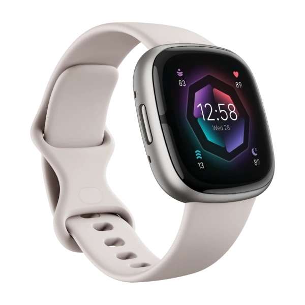Fitbit Sense 2 älykello, lunar white / platinum - Power.fi