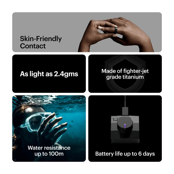 Ultrahuman Ring AIR smart ring, size-05, Raw Titanium - Power.se