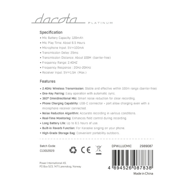 Dacota Platinum trådløst lavalier-mikrofonsystem, USB-C, svart - Power.no