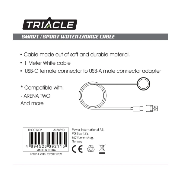 Triacle USB-C laddningskabel för Triacle Arena Two - Power.se