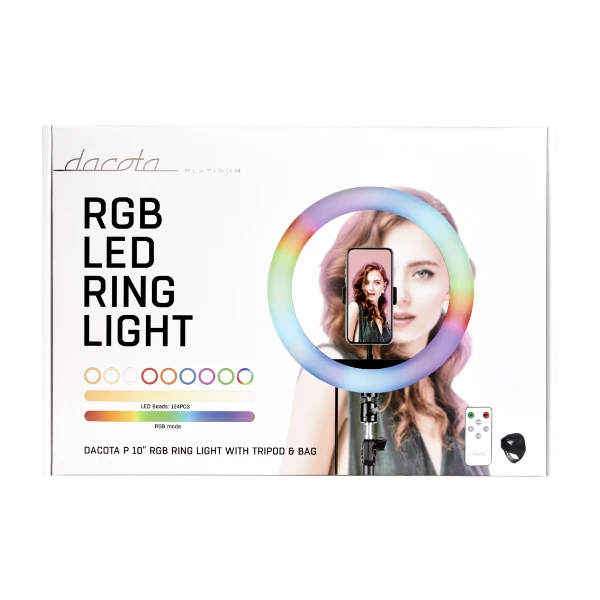 Dacota Platinum 10" RGB-ringlys med stativ & taske - POWER.dk
